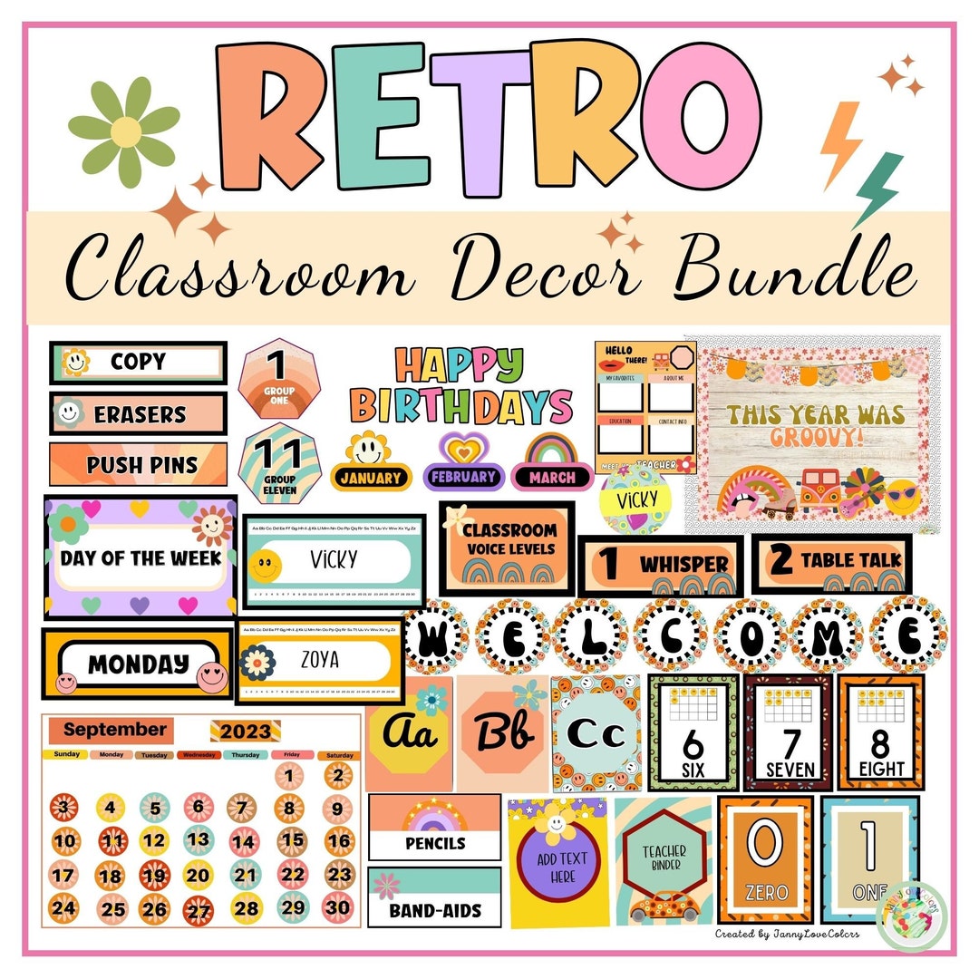 Retro Classroom Decor Bundle, Classroom Decor Kit, Printable Decor ...