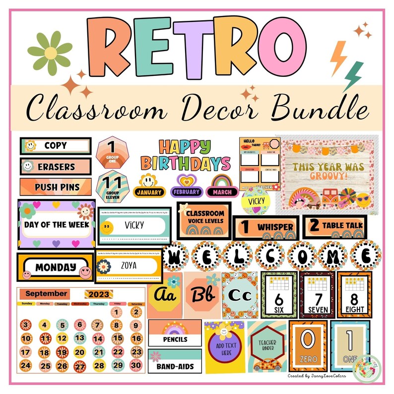 Retro Classroom Decor Bundle, Classroom Decor Kit, Printable Decor ...