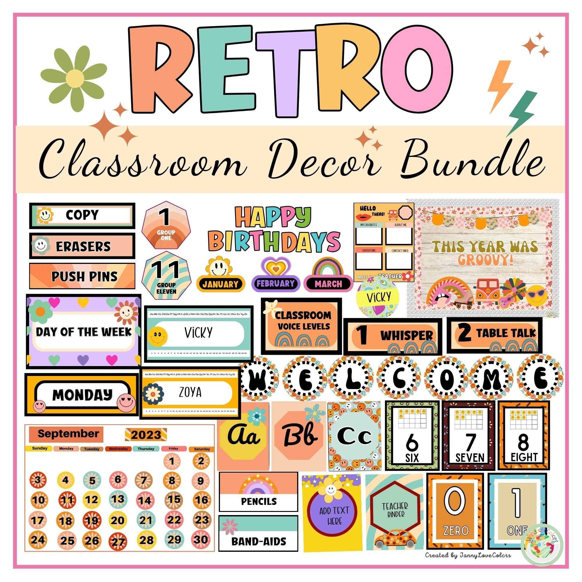 Retro Classroom Decor Bundle, Classroom Decor Kit, Printable Decor ...