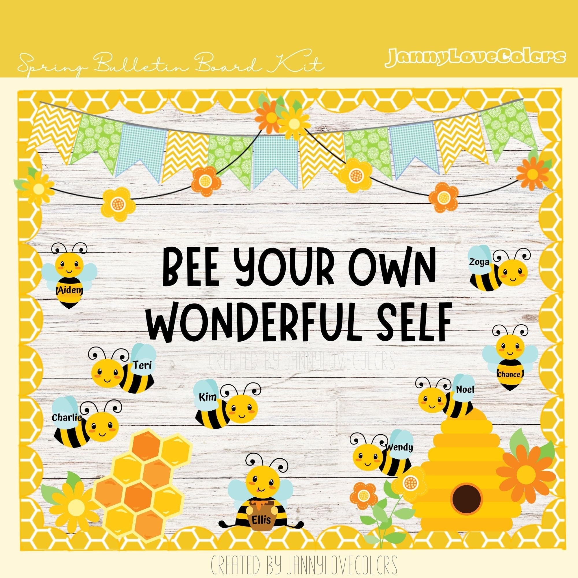 Bee Theme Spring Bulletin Board Kit April May Classroom Decor Editable ...