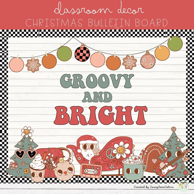 Retro Christmas Bulletin Board Kit: Groovy Classroom Decor (digital ...