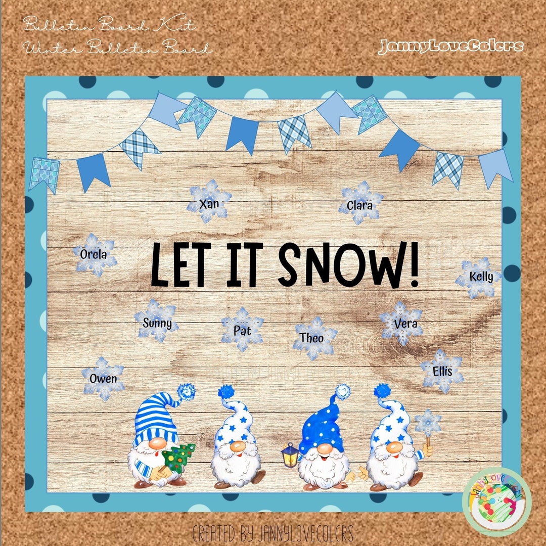Let It Snow Winter Bulletin Board, January Door Decor, Gnomes Board ...