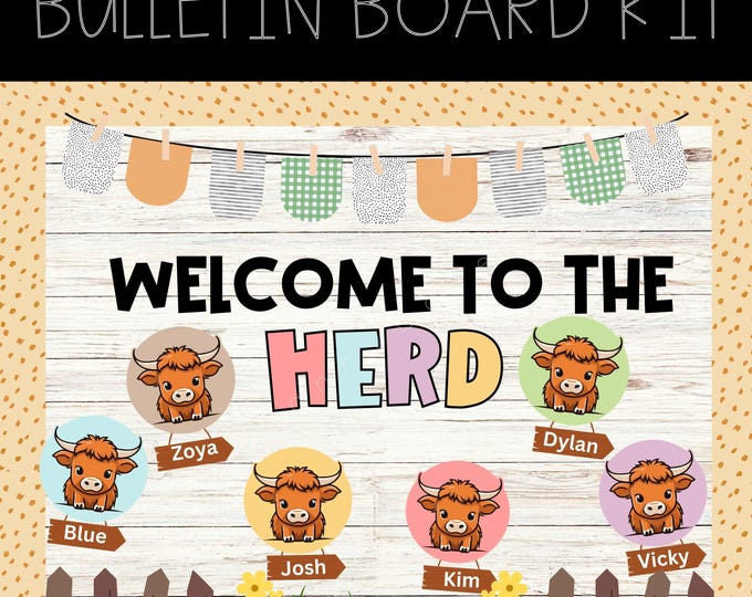 Back to School Bulletin Board Kit Western Cowboy Highland Cow Classroom ...