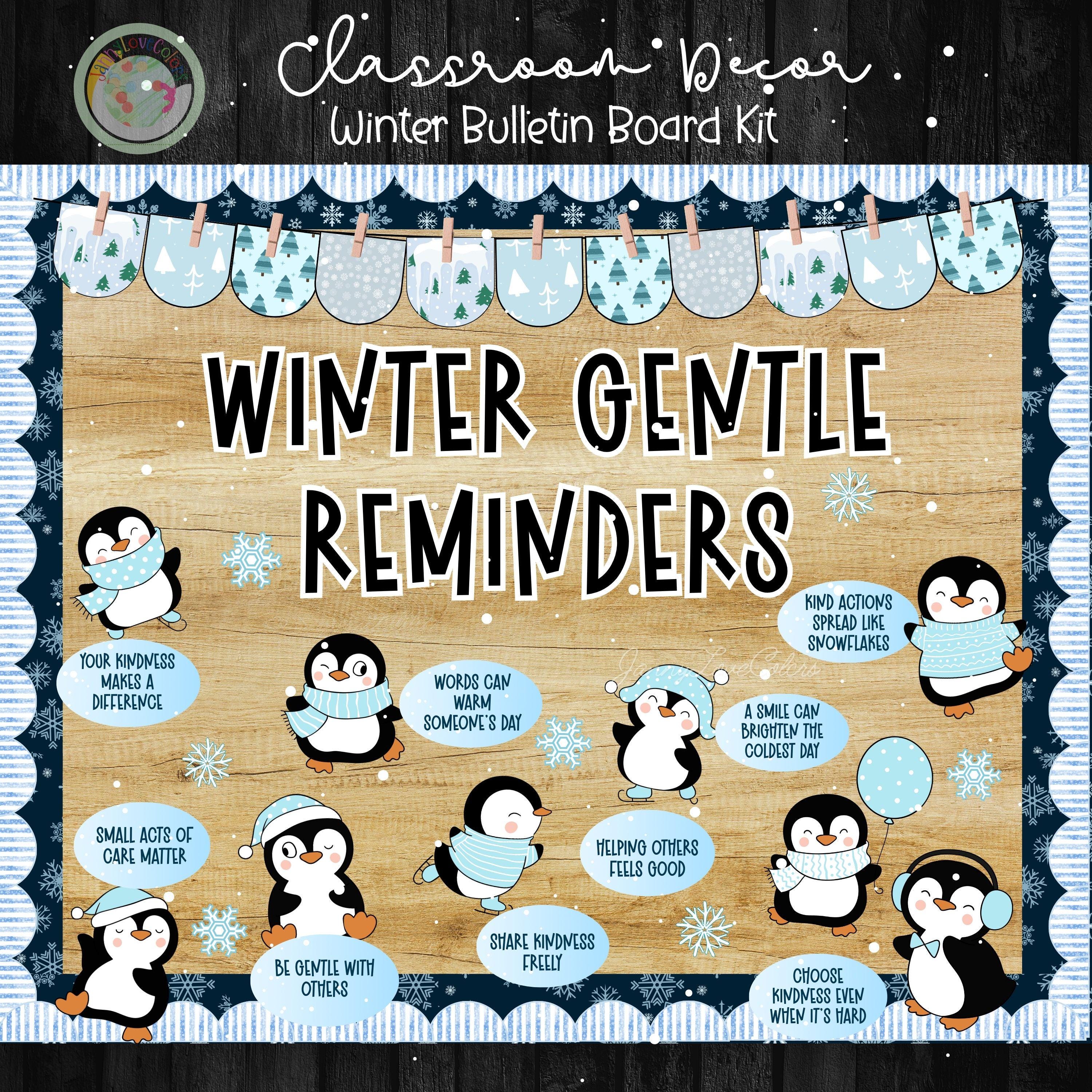 Winter Wellness Reminders Bulletin Board | Penguin SEL Classroom Decor ...