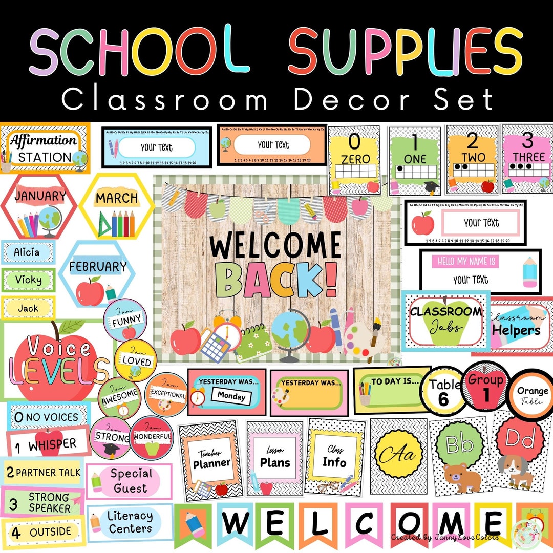 School Supplies Classroom Decor Bundle | Editable Classroom Decor ...