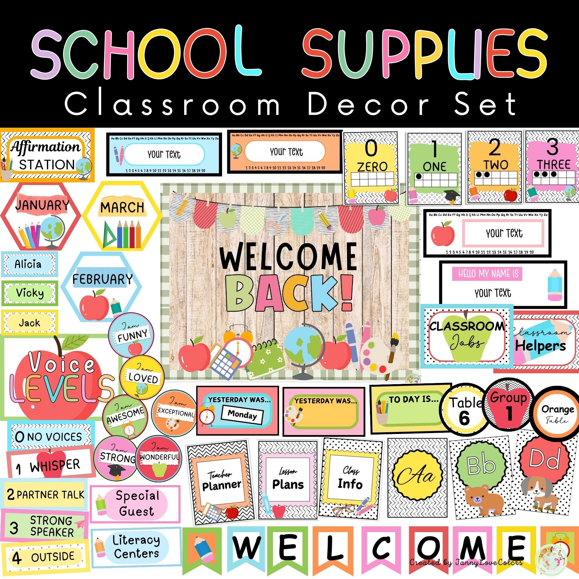 School Supplies Classroom Decor Bundle Editable Classroom Decor Simple ...