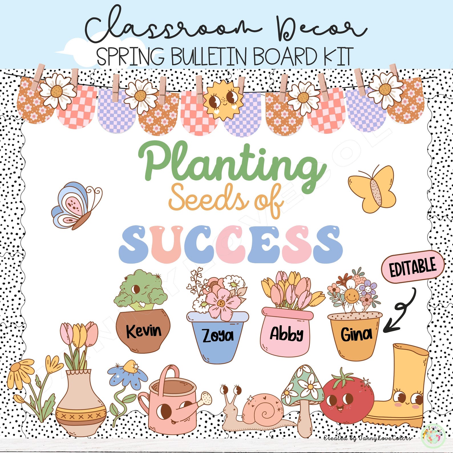 Retro Spring Bulletin Board Kit: Plant Kindness Classroom Decor ...
