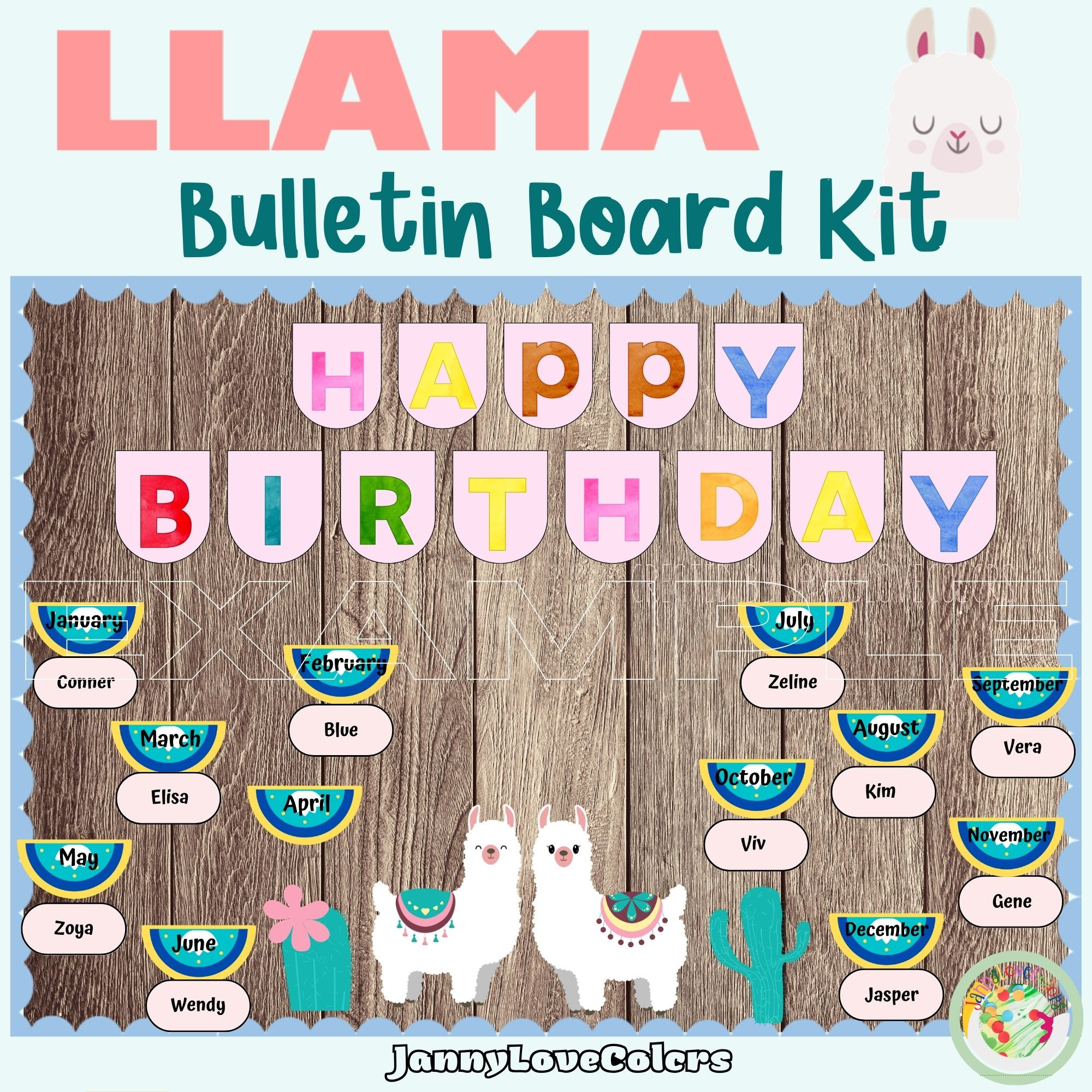 Birthday Display Bulletin Board Llama and Cactus Theme Classroom Decor ...