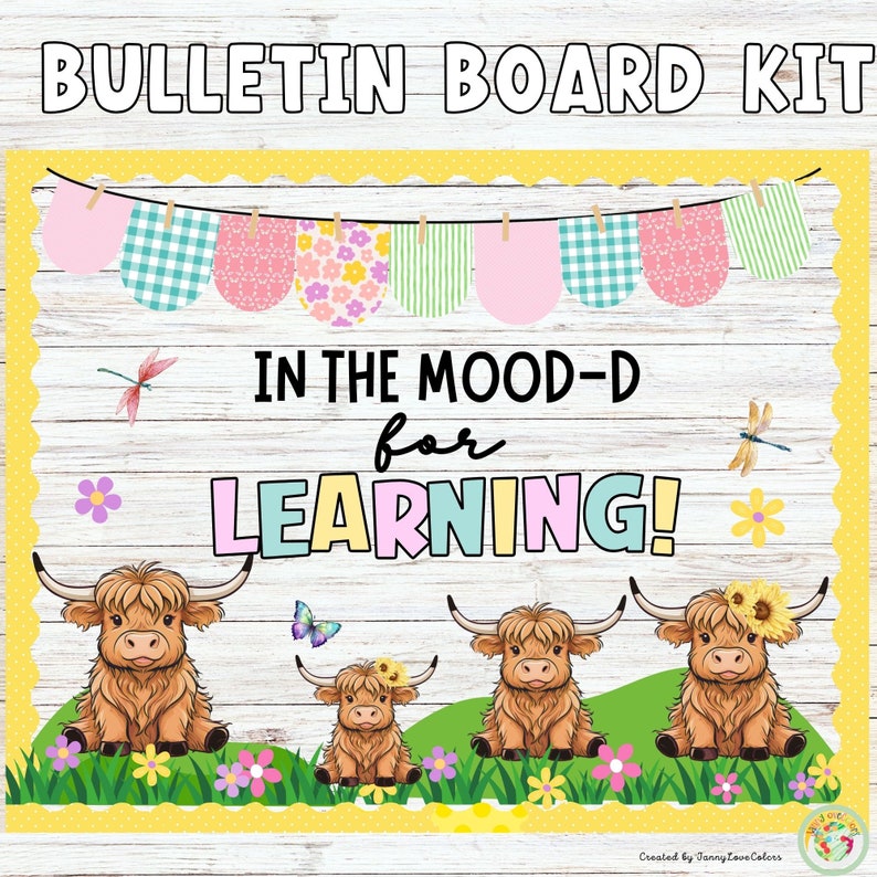 Highland Cow Spring Bulletin Board Kit: Classroom Decor (PDF) - Etsy