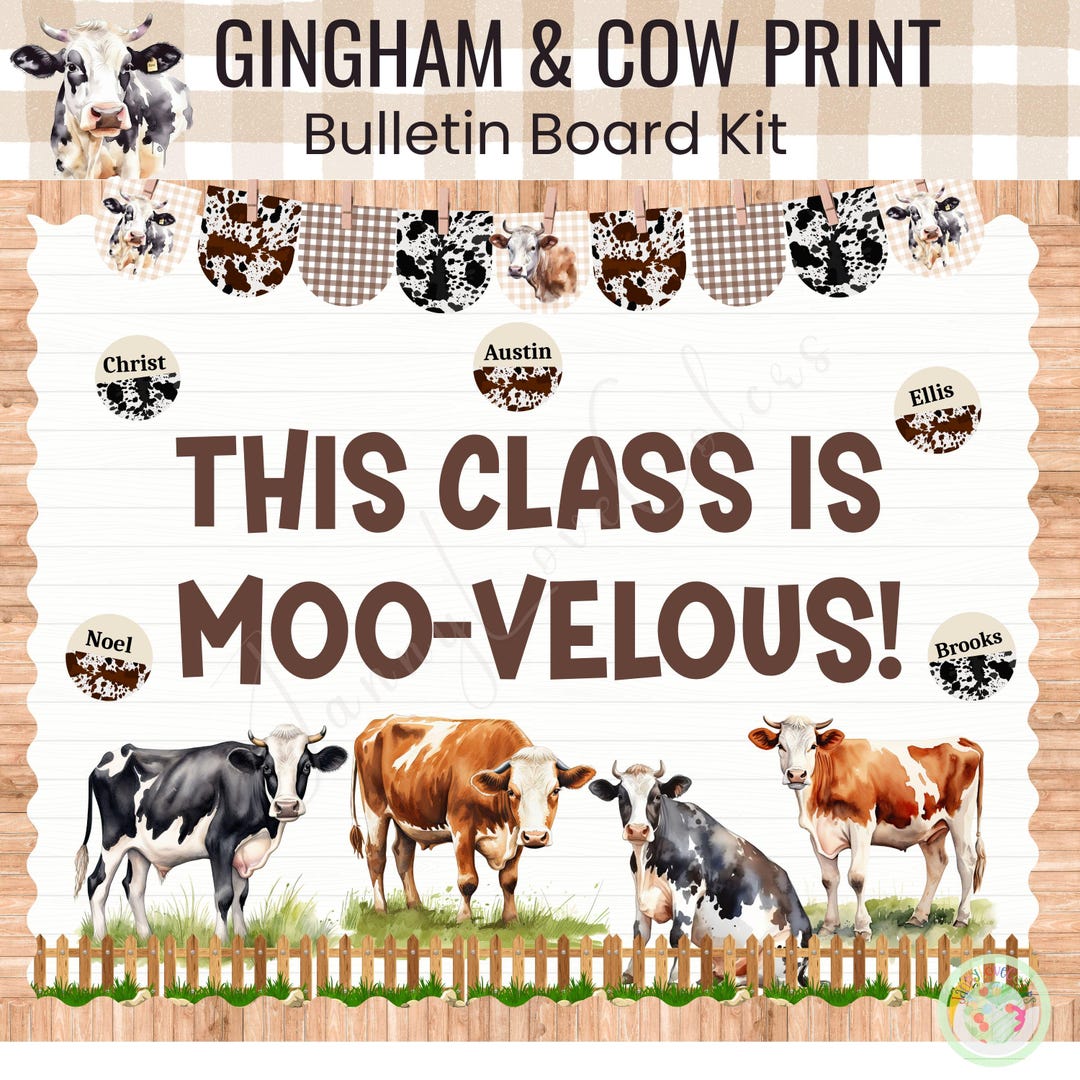 Cow Print Bulletin Board Kit: Gingham Farm Classroom Decor (PDF Files ...