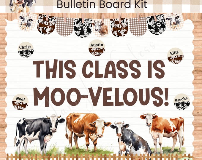 Back to School Bulletin Board Kit Western Cowboy Highland Cow Classroom ...