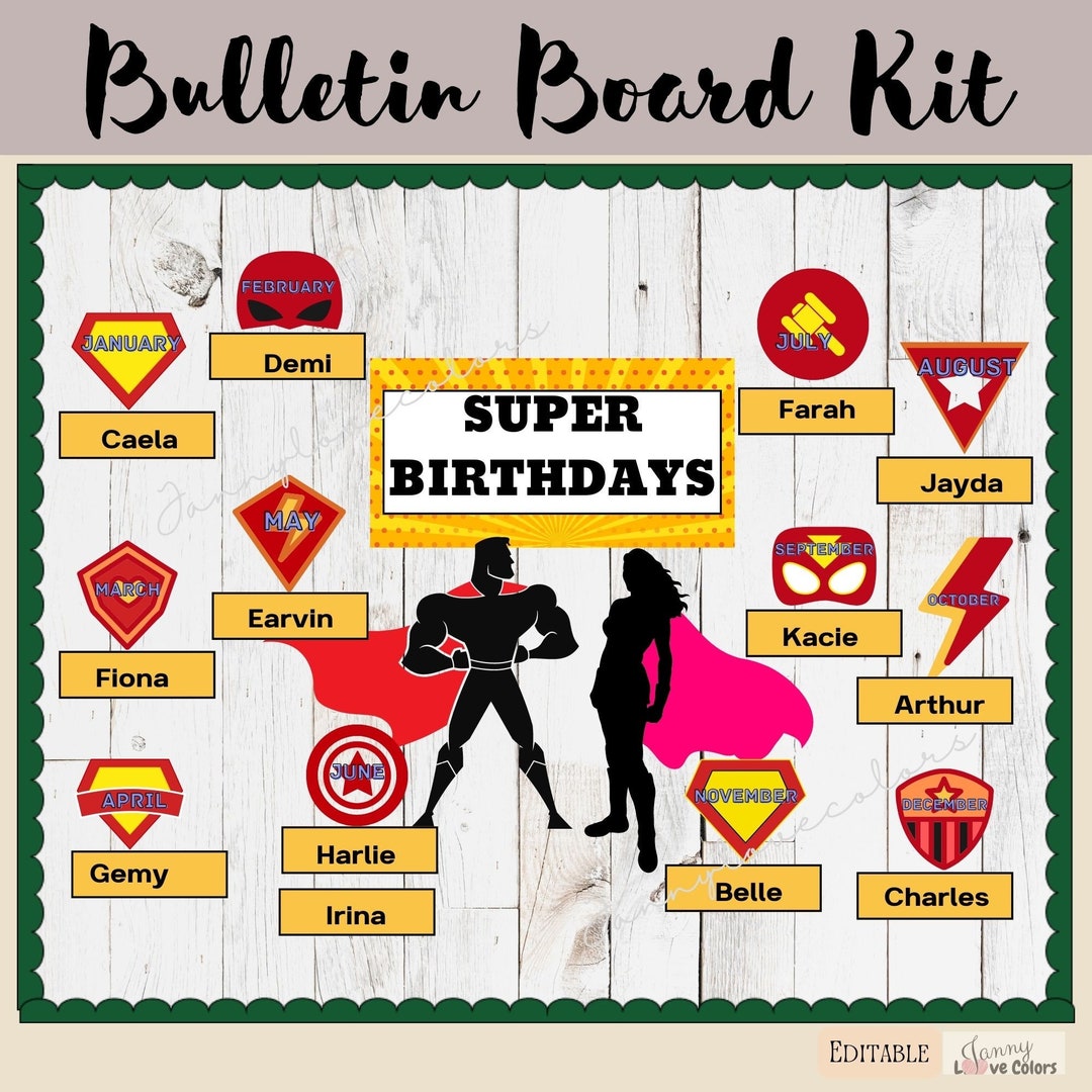 Birthday Display Bulletin Board Kit Superhero Birthday Display Editable ...