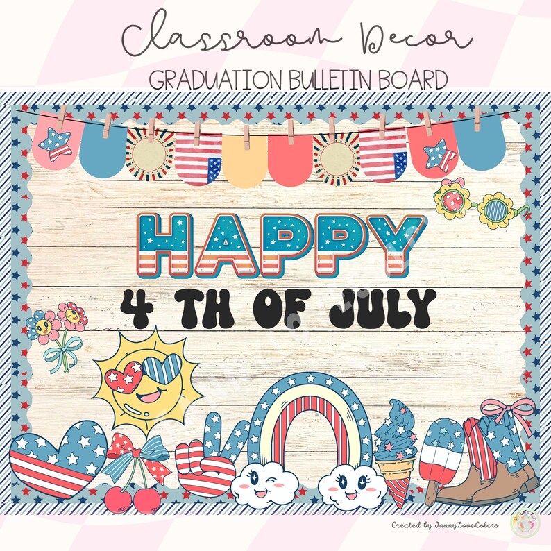 July 4th Bulletin Board: Groovy Retro USA Decor (PDF File) - Etsy