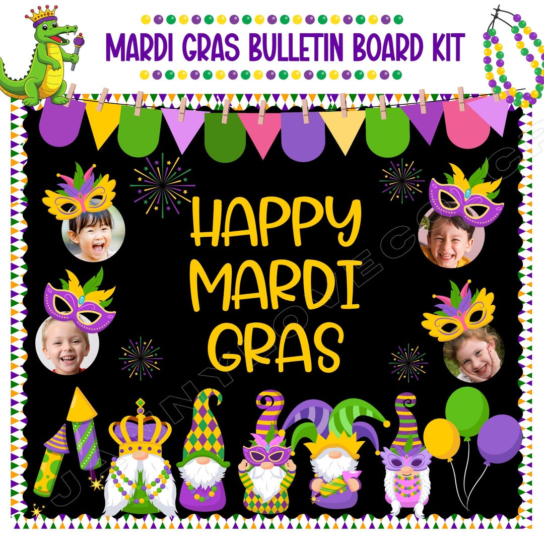 Mardi Gras Gnome Bulletin Board Kit |printable Classroom | Decor Door ...