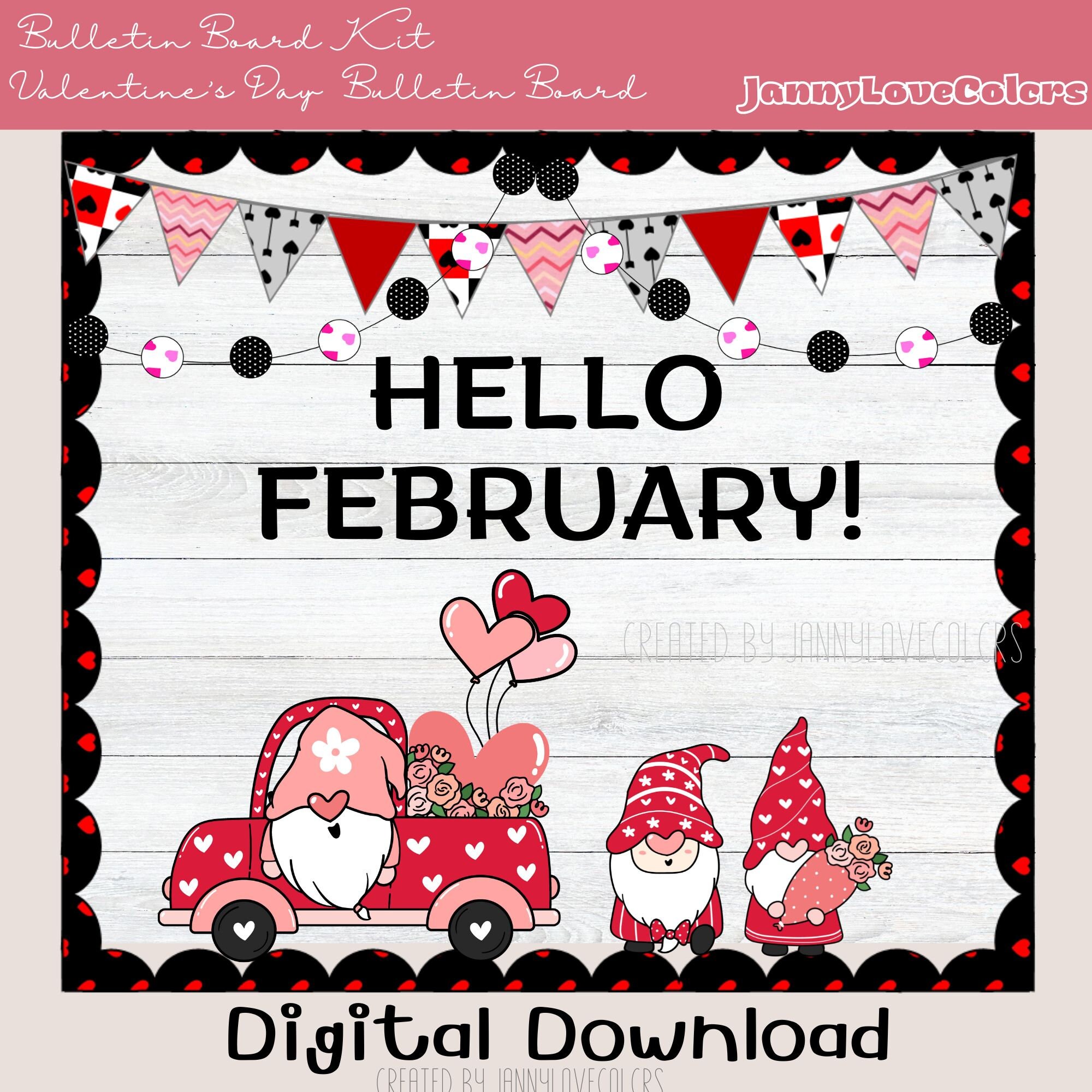 Valentine Cute Gnomes Valentine's Day Bulletin Board February Bulletin ...