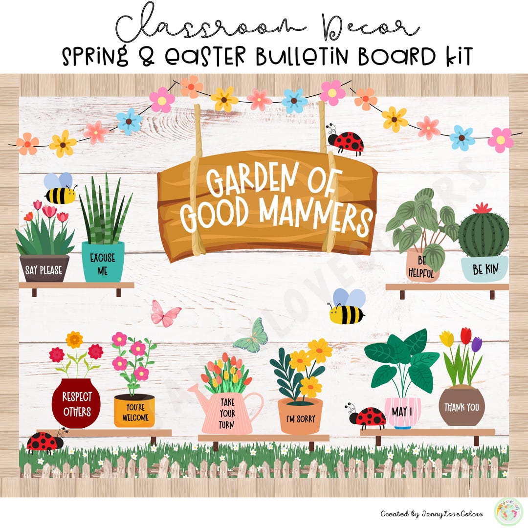 Spring Classroom Bulletin Board Kit: Garden of Good Manners (editable ...