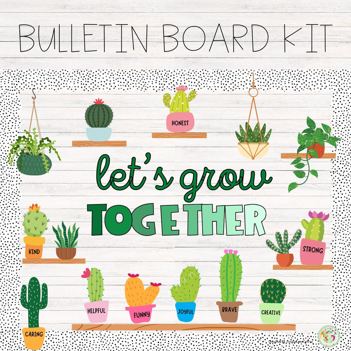Cactus Bulletin Board Kit: Let's Grow Together Classroom Decor (digital ...