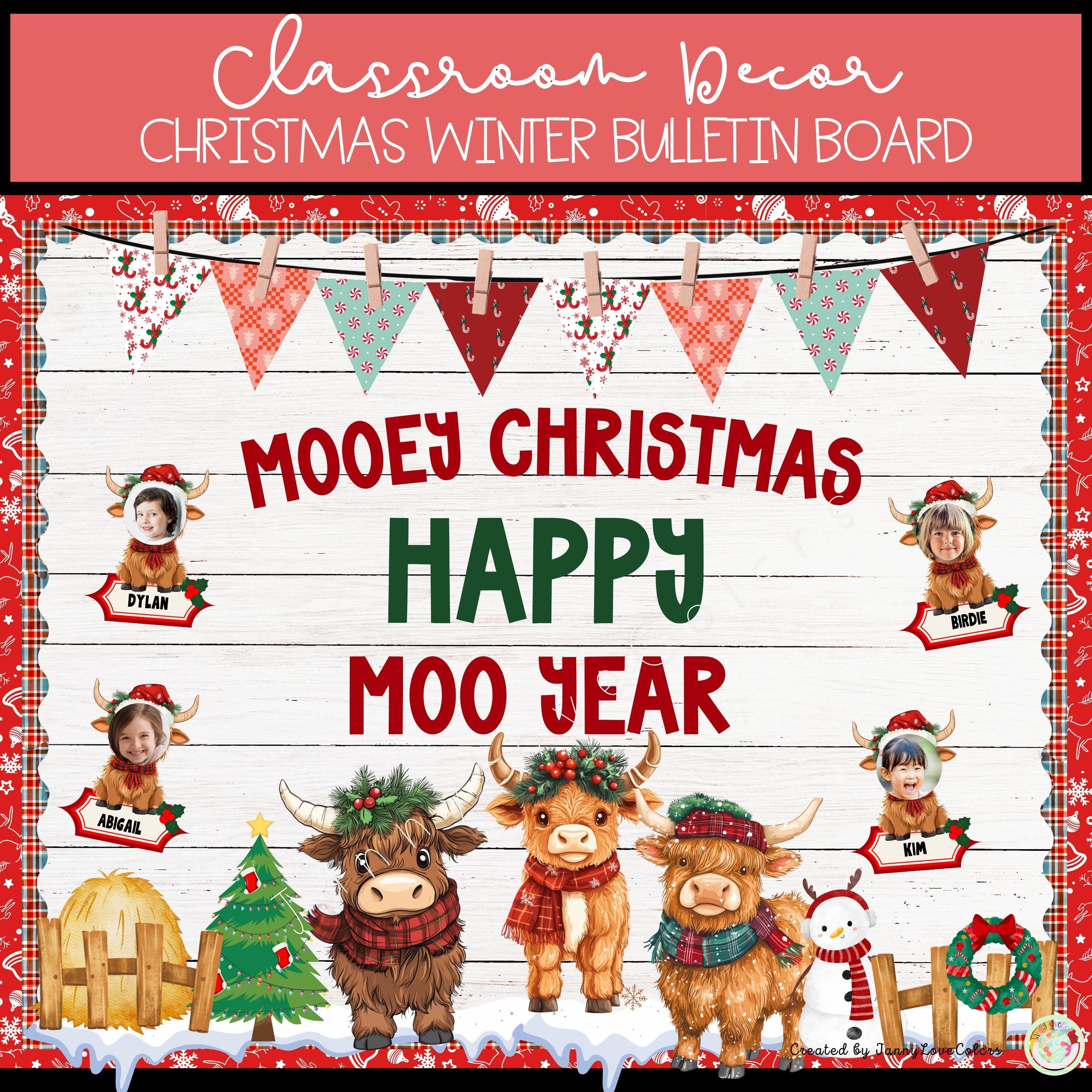 Highland Cow Christmas Bulletin Board: Farmhouse Classroom Decor (PDF ...