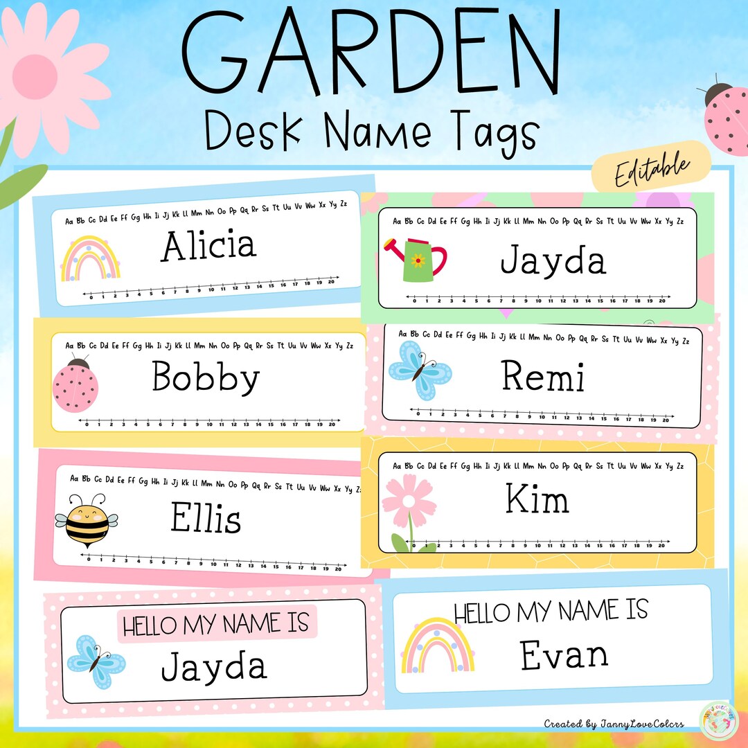 Garden Theme Student Name Plates Desk Tags Editable - Etsy