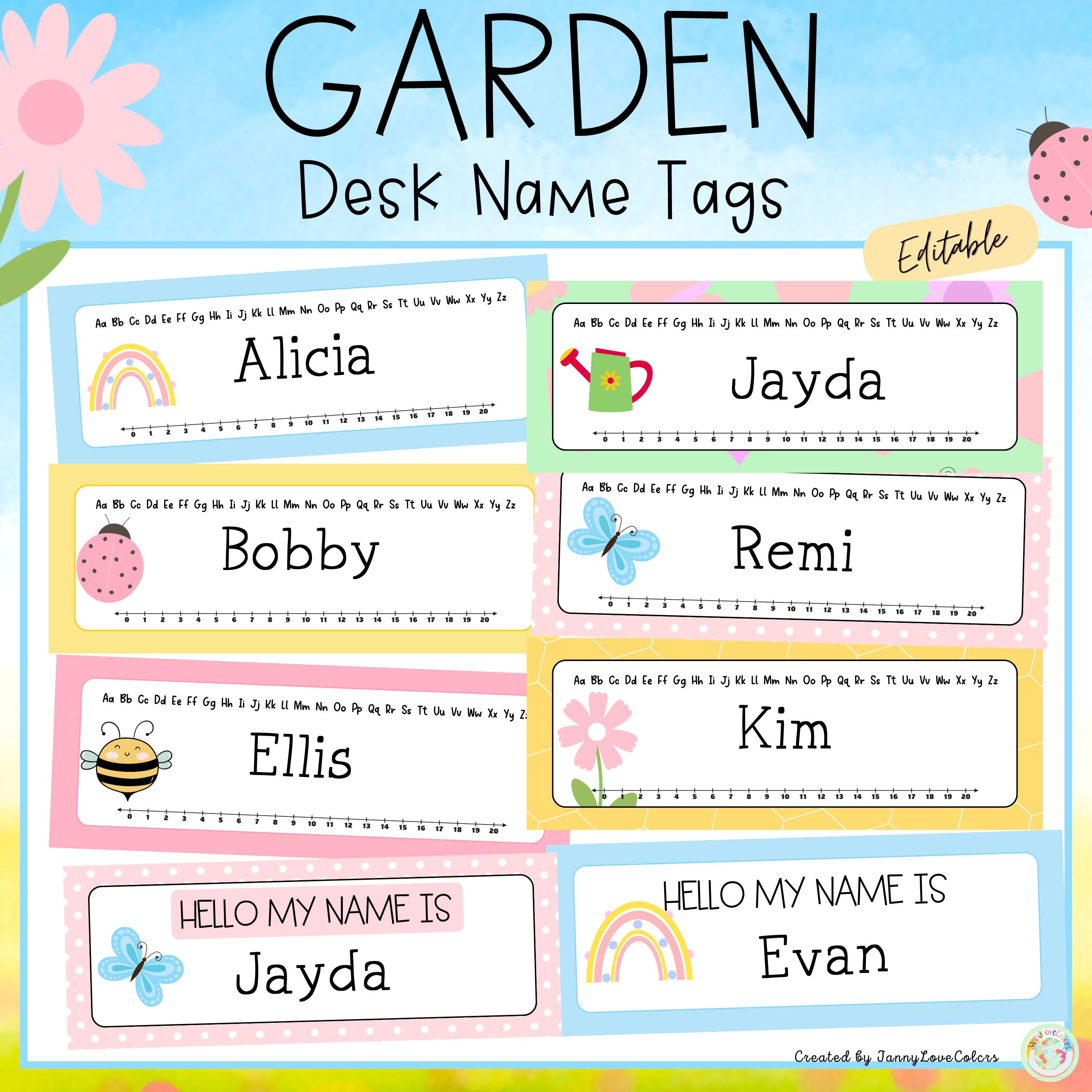 Garden Theme Student Name Plates Desk Tags Editable - Etsy