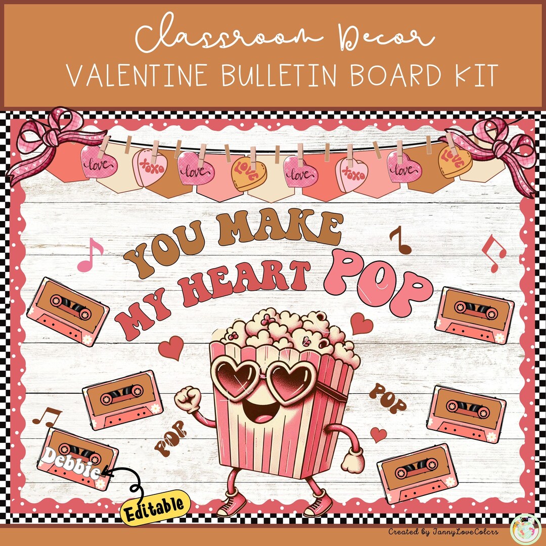 Retro Valentine's Day Bulletin Board Kit Groovy Heart-themed February ...