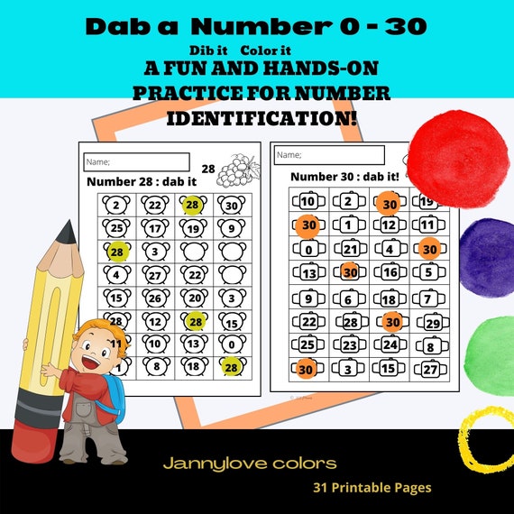 31 Printable Numbers 0-30 Dab It Worksheets. - Etsy