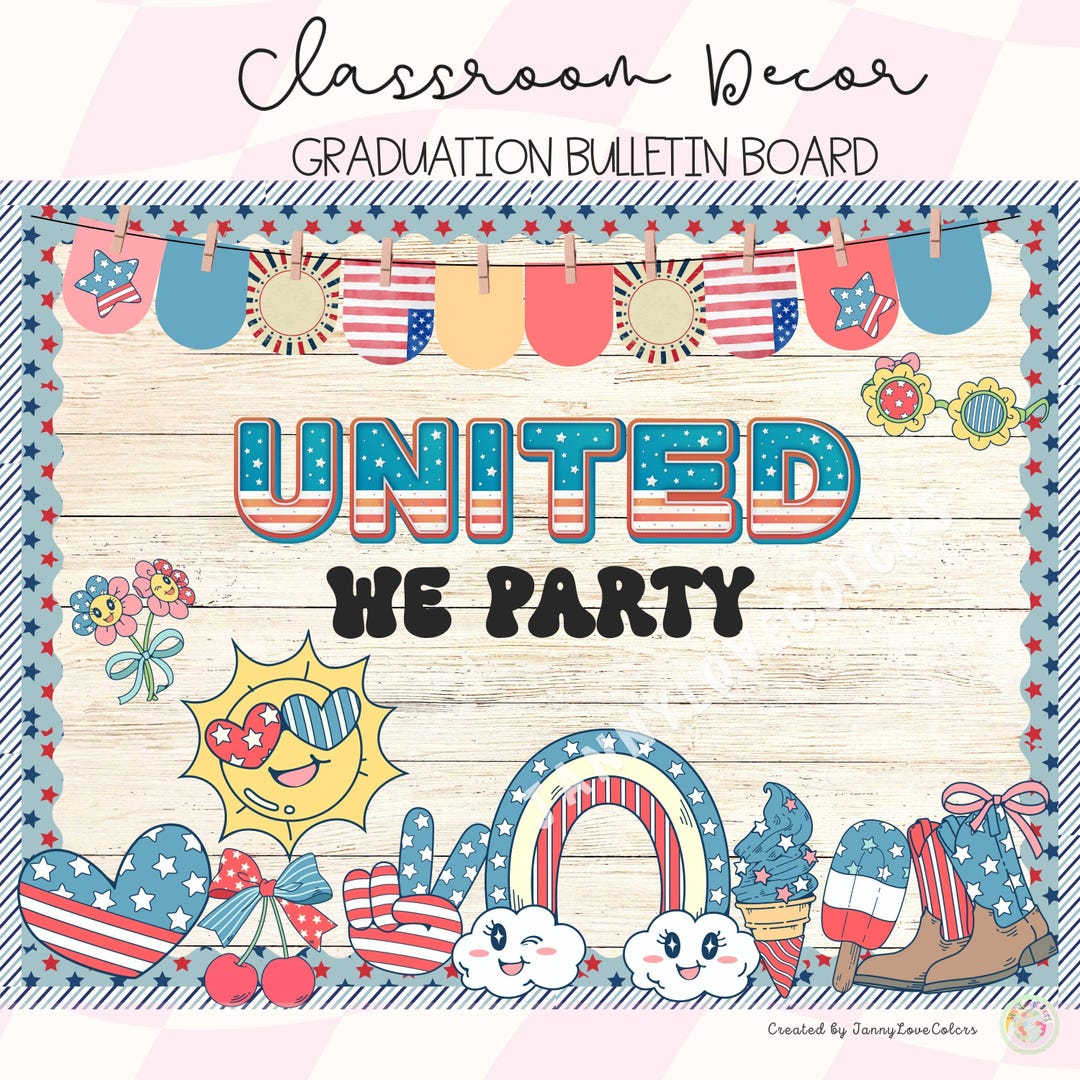 July 4th Bulletin Board: Groovy Retro USA Decor (PDF File) - Etsy