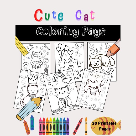 Cute Cat Digital Printable Download Coloring Pages Coloring - Etsy
