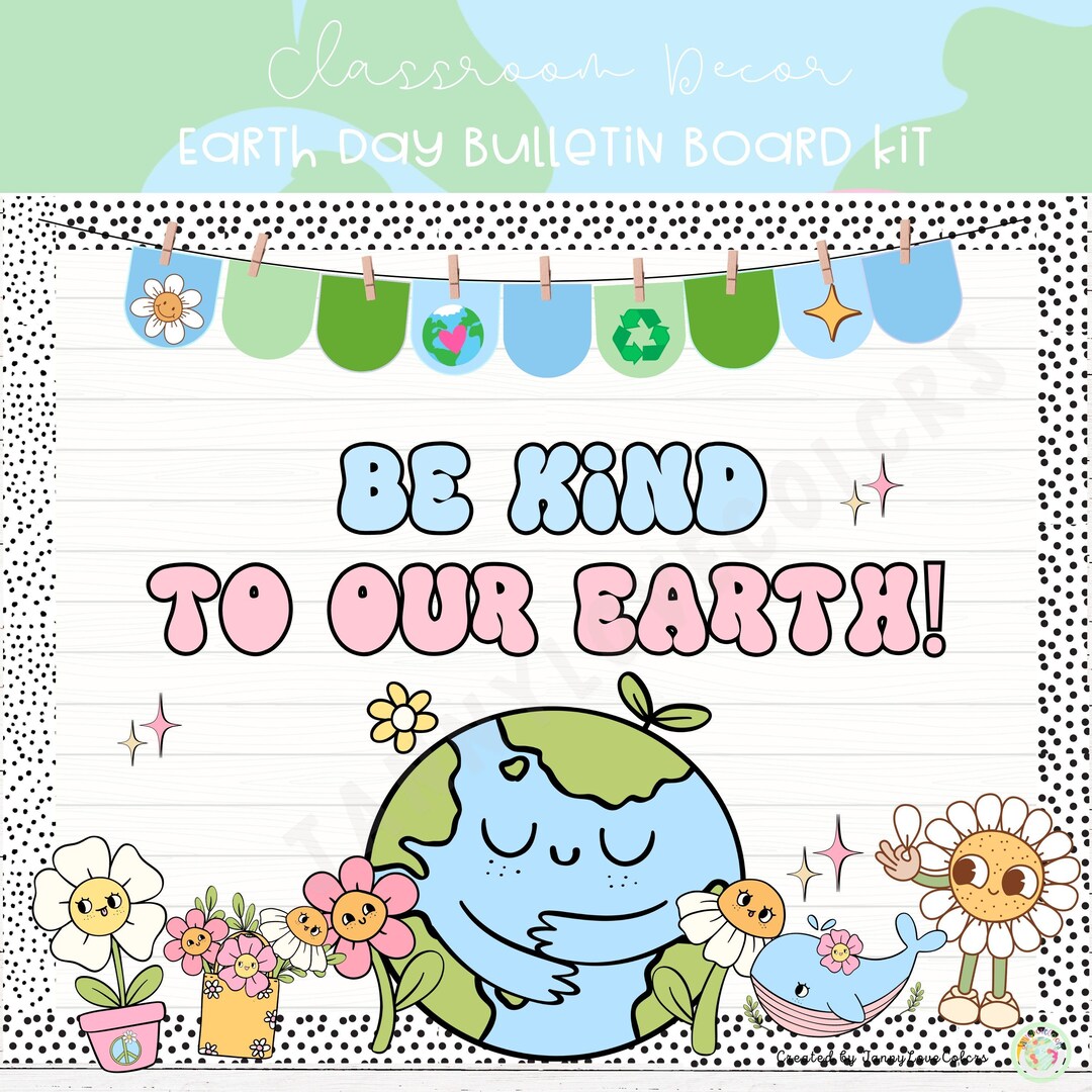 Groovy-retro Earth Day Bulletin Board & Classroom Decor + Editable ...