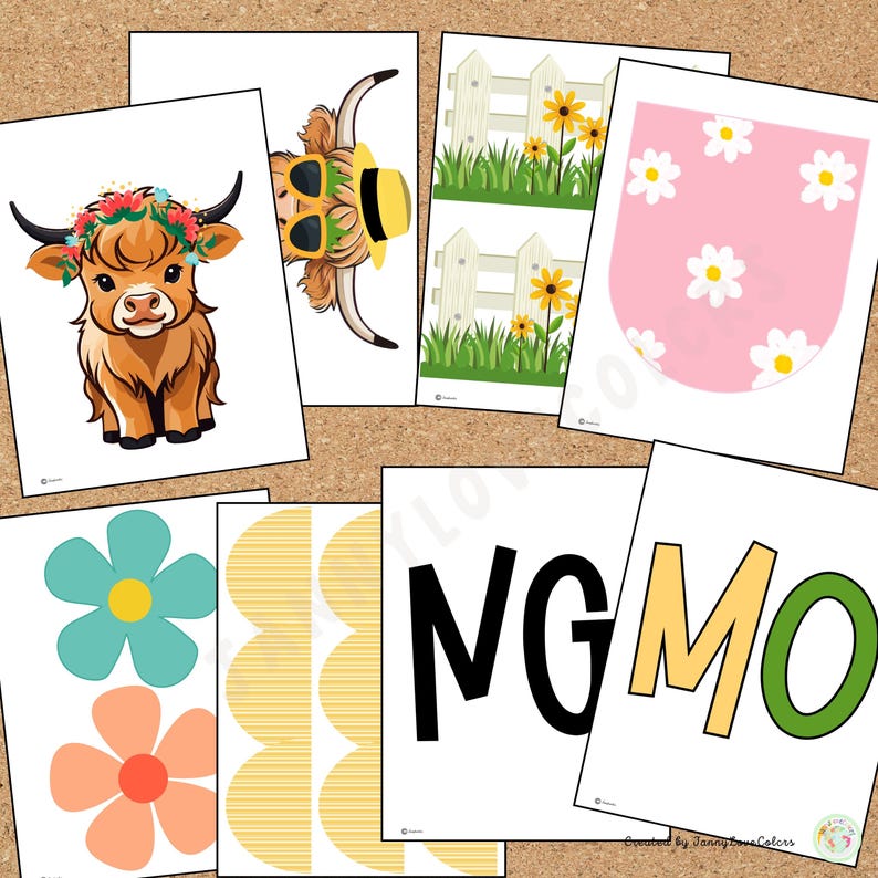 Highland Cow Spring Bulletin Board Kit March April Classroom Door Decor ...