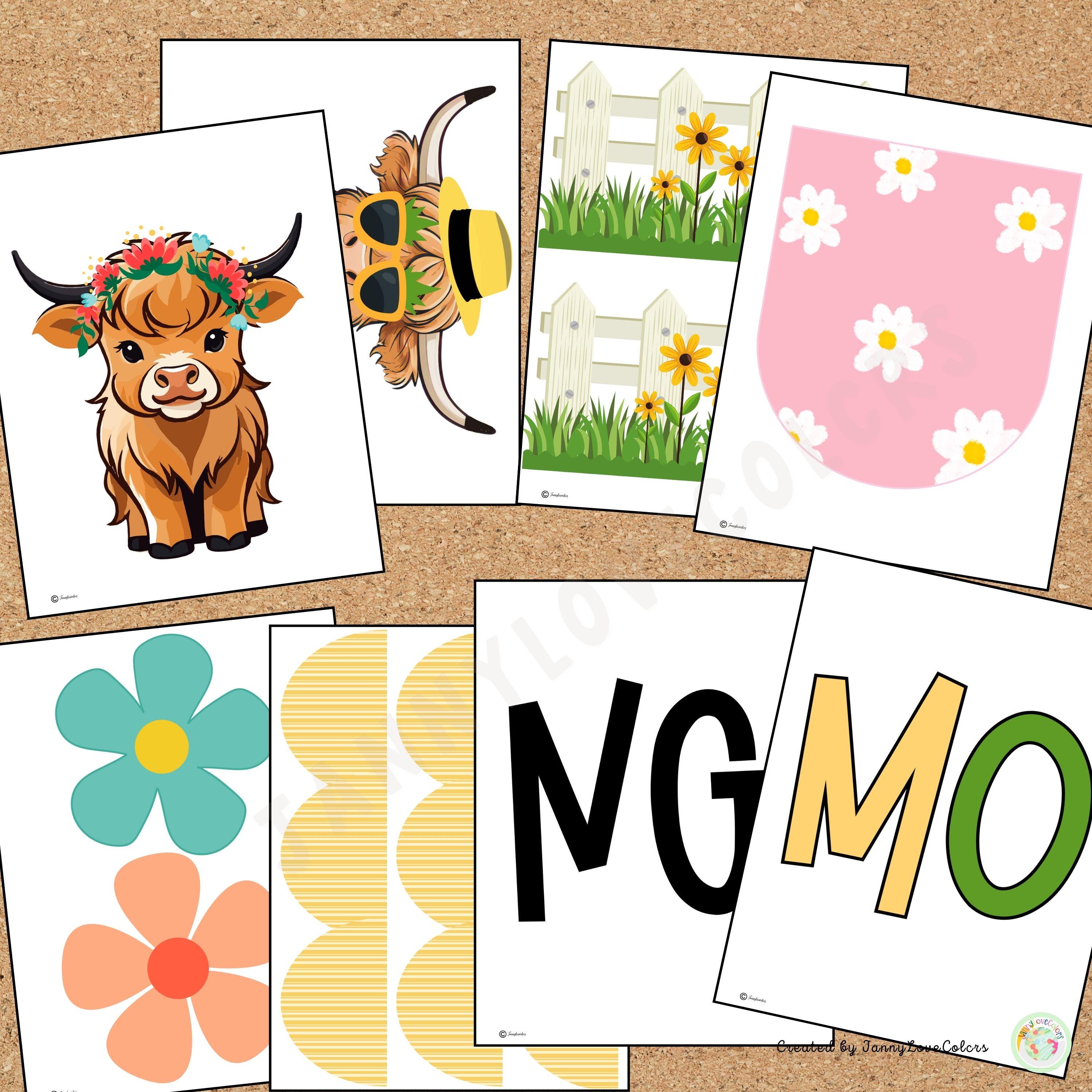 Highland Cow Spring Bulletin Board Kit March April Classroom Door Decor ...