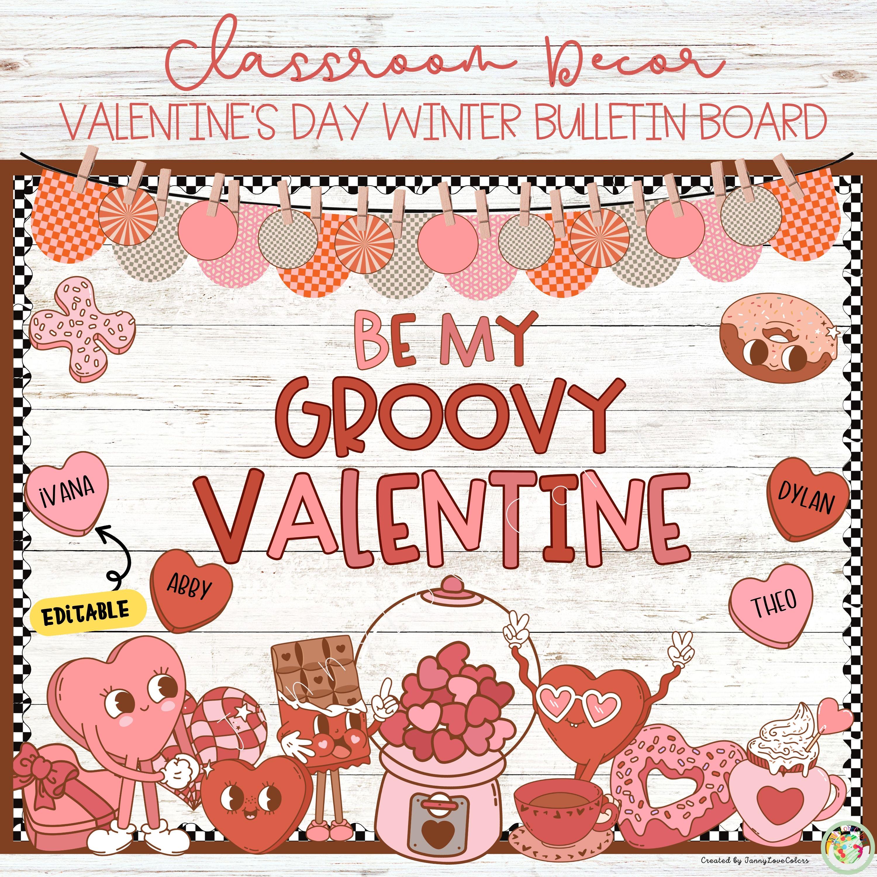 Retro Valentine's Bulletin Board Decor: Editable February Classroom ...