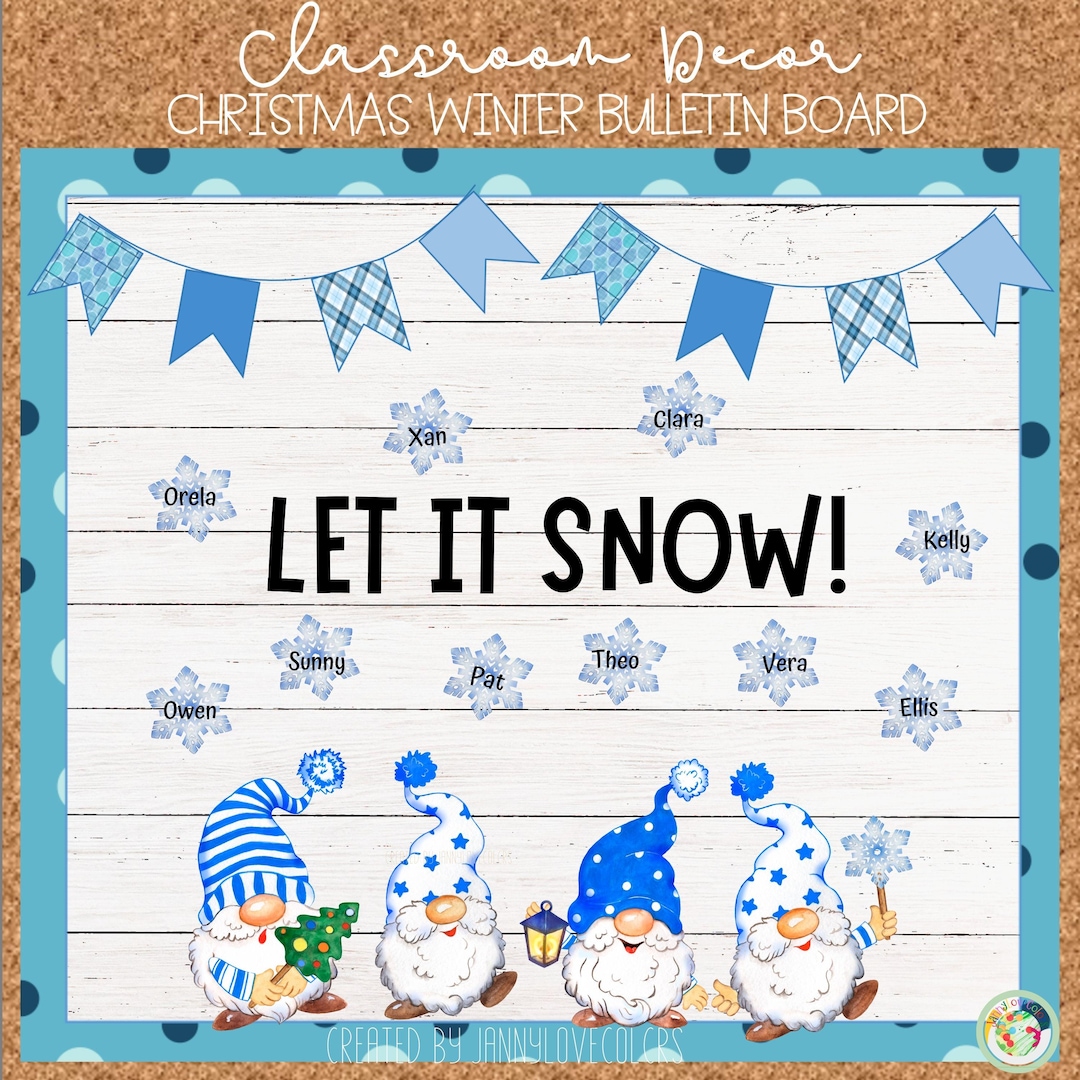 Let It Snow Winter Bulletin Board, January Door Decor, Gnomes Board ...