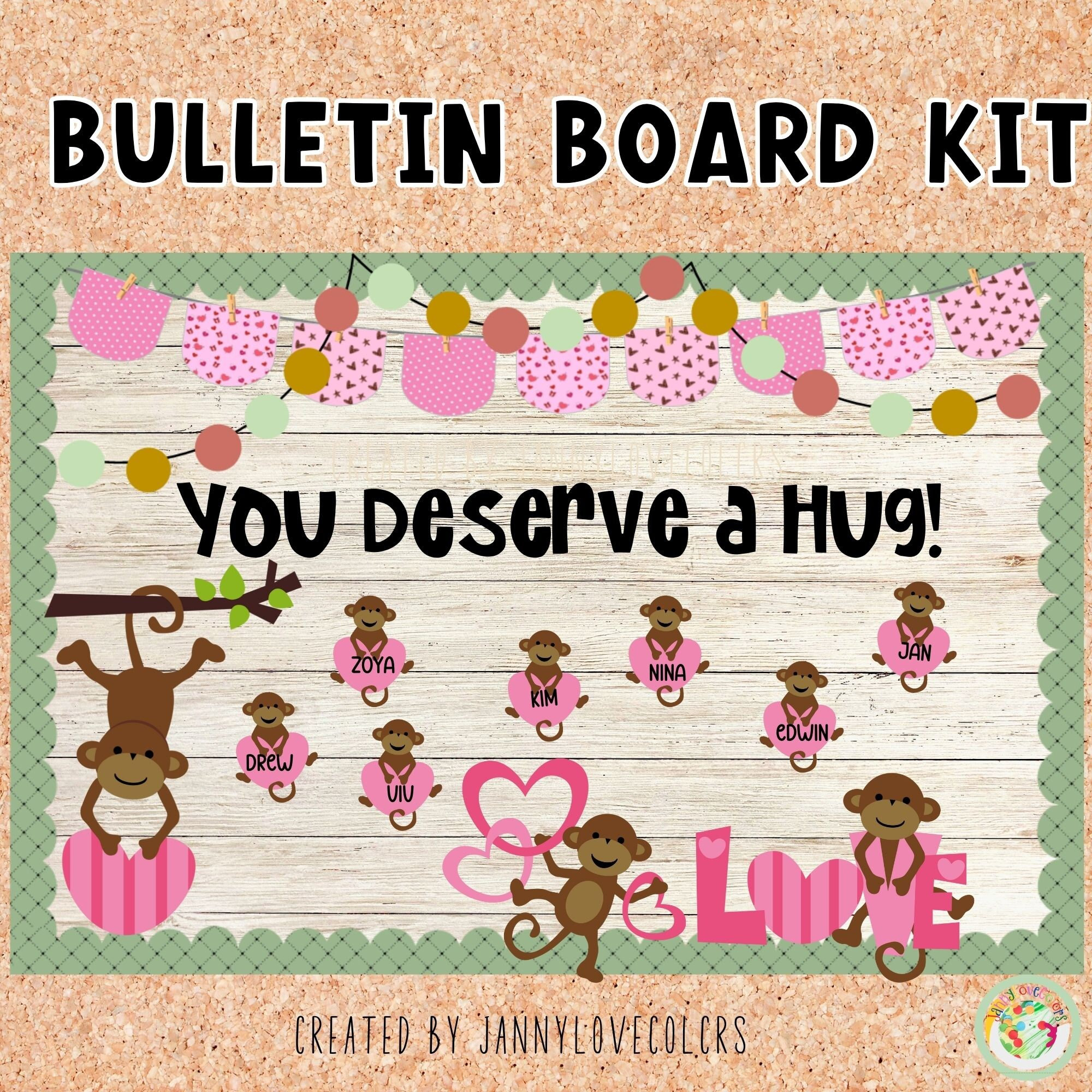 Valentine's Day Bulletin Board Kit Monkey Classroom Door Decor ...