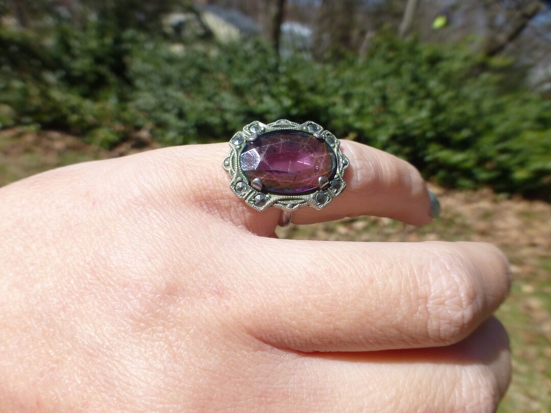 Antique Sterling Silver Art Deco Purple Stone Bold Ring - Etsy