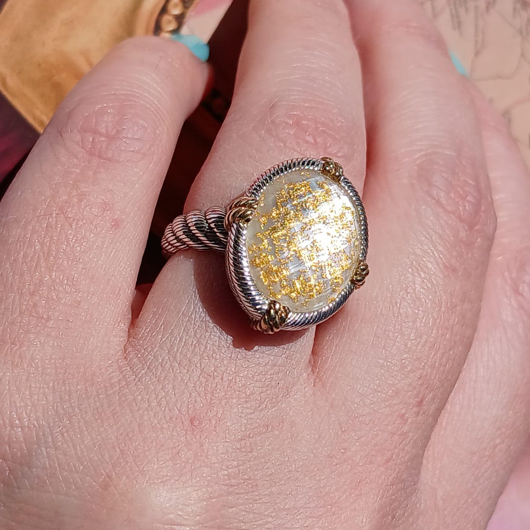 Vintage Genuine Judith Ripka Designer Sterling Silver Gold Flakes Ring ...