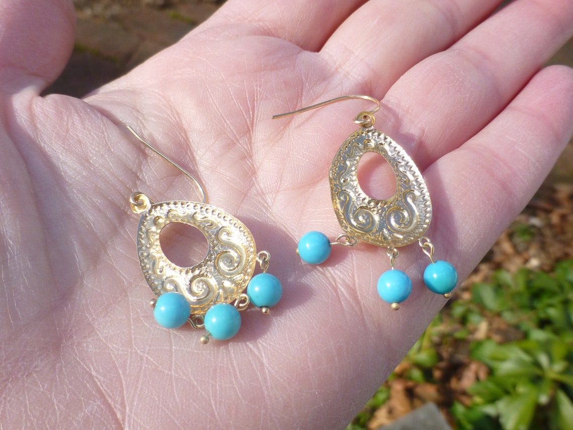 Vintage Dangle Victorian Style Gold Filled Faux Turquoise - Etsy
