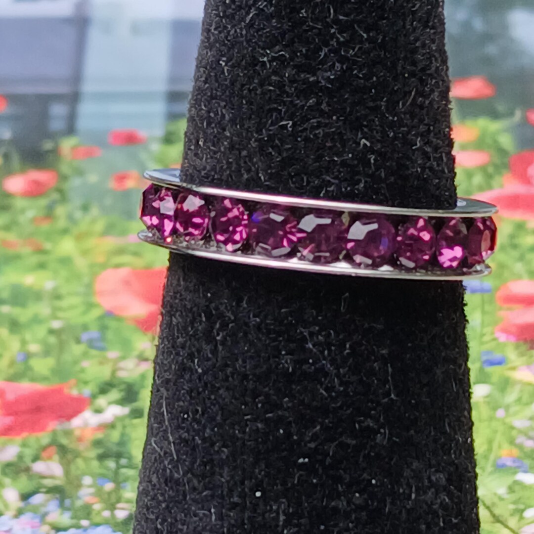 Vintage Bright Purple Stones Eternity Band Ring, Size 6, Silver Plated ...