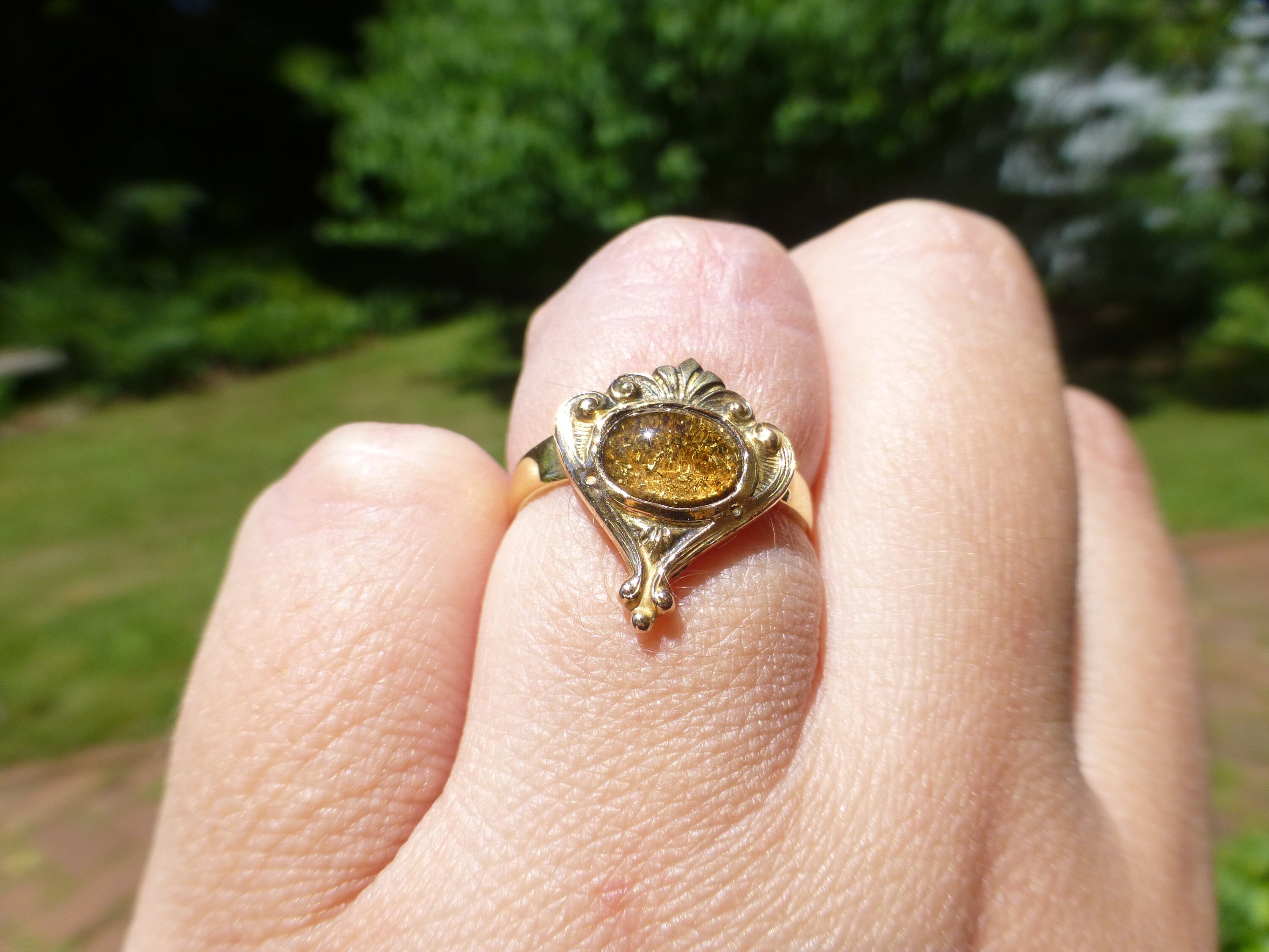 Antique Edwardian Solid 14k Gold Art Nouveau Goldstone Ring | Etsy