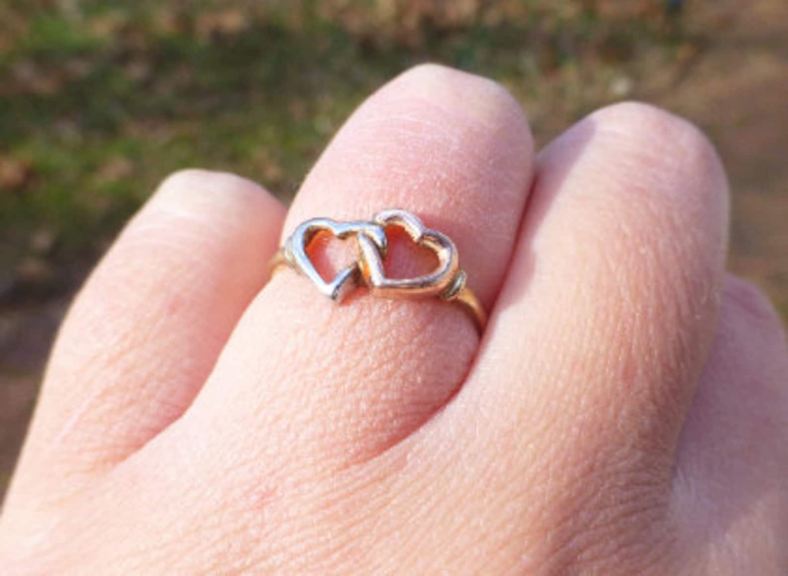 Vintage 10k Solid Gold Linked Hearts Ring 1980s Romantic | Etsy