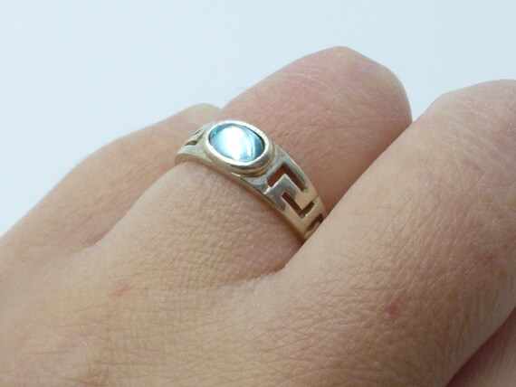 Vintage Greek Key Solid Sterling Silver Blue Topaz Ri… - Gem