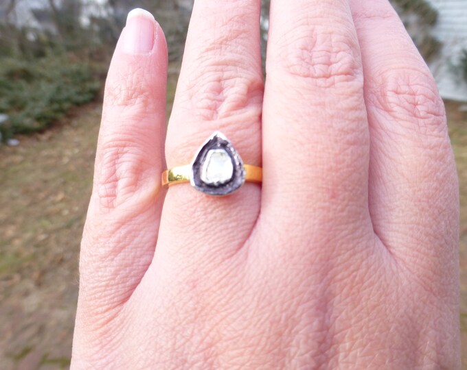 Vintage Genuine Rose Cut Diamond Sterling Silver 18k Gold - Etsy