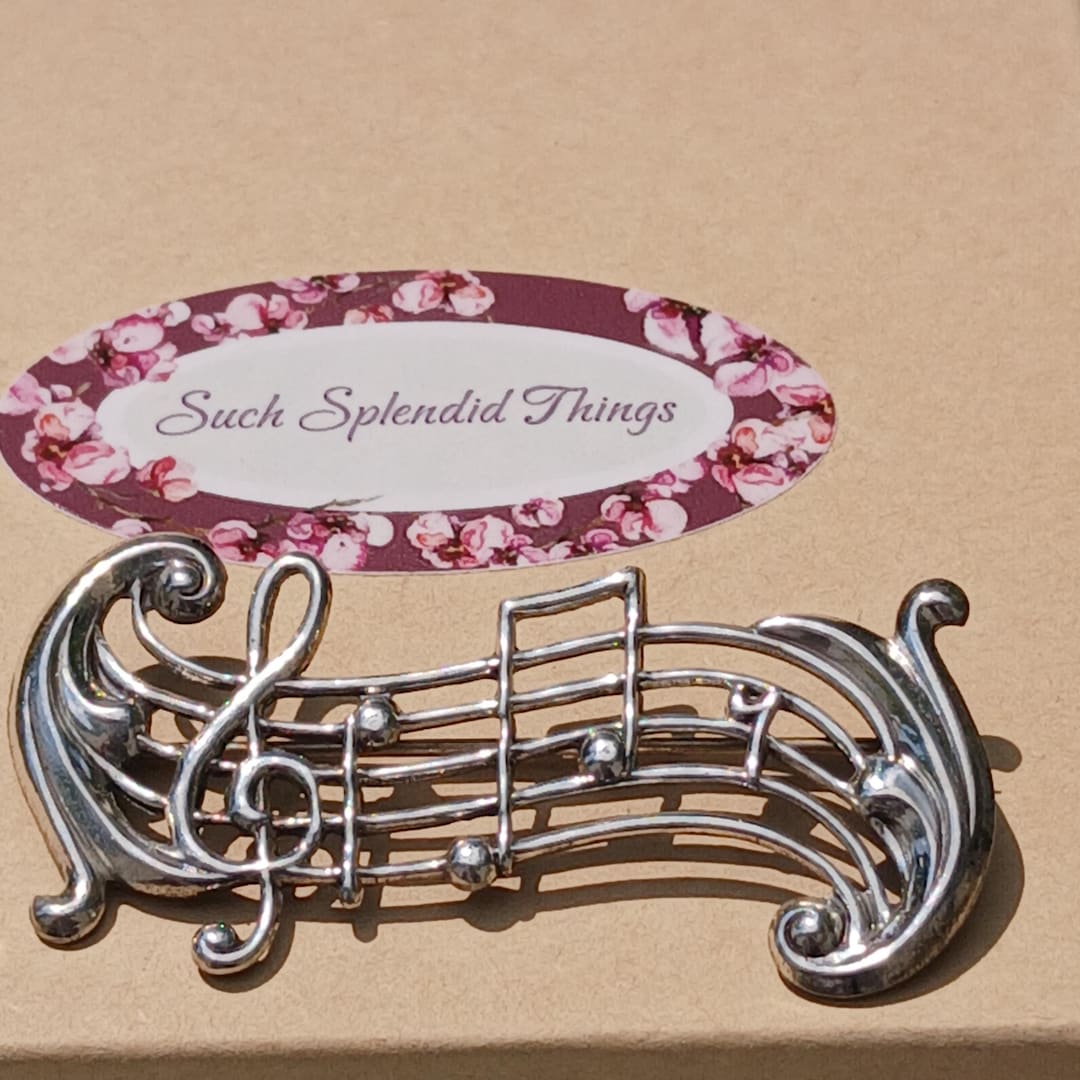 Antique Solid Sterling Art Deco Musical Notes Brooch, Unusual Vintage ...