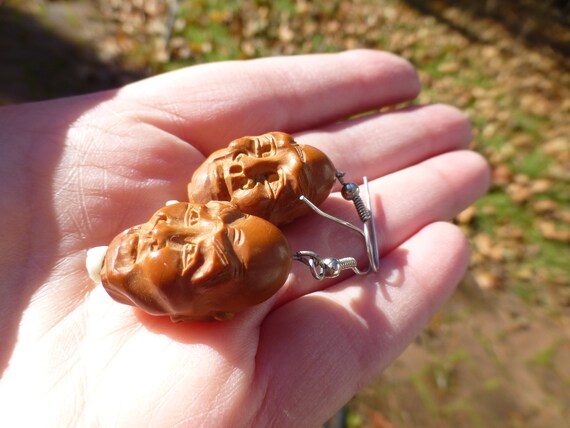 Antique Art Deco Asian Hand Carved Wooden Pierced Ear… - Gem