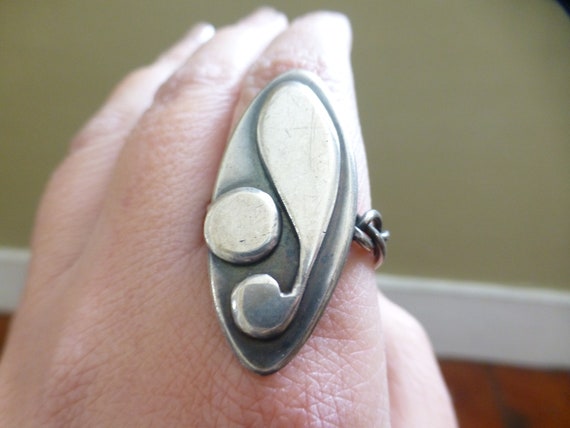 Vintage Artisan Modernist Sterling Silver Bold Ring,… - Gem