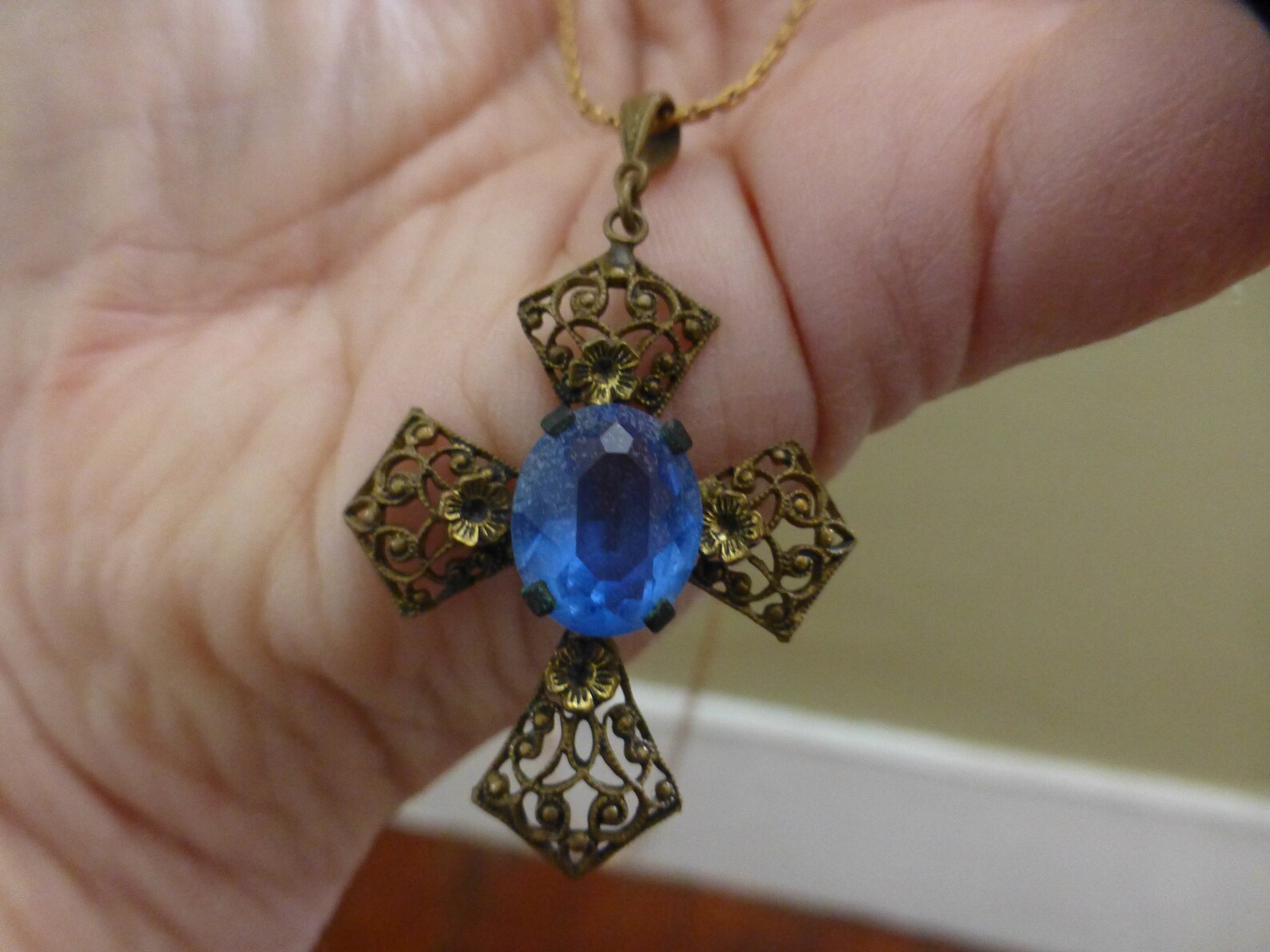 Antique Victorian Filigree Cross 18'' Long Necklace - Etsy