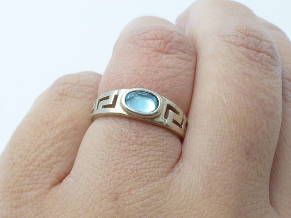 Vintage Greek Key Solid Sterling Silver Blue Topaz Ri… - Gem