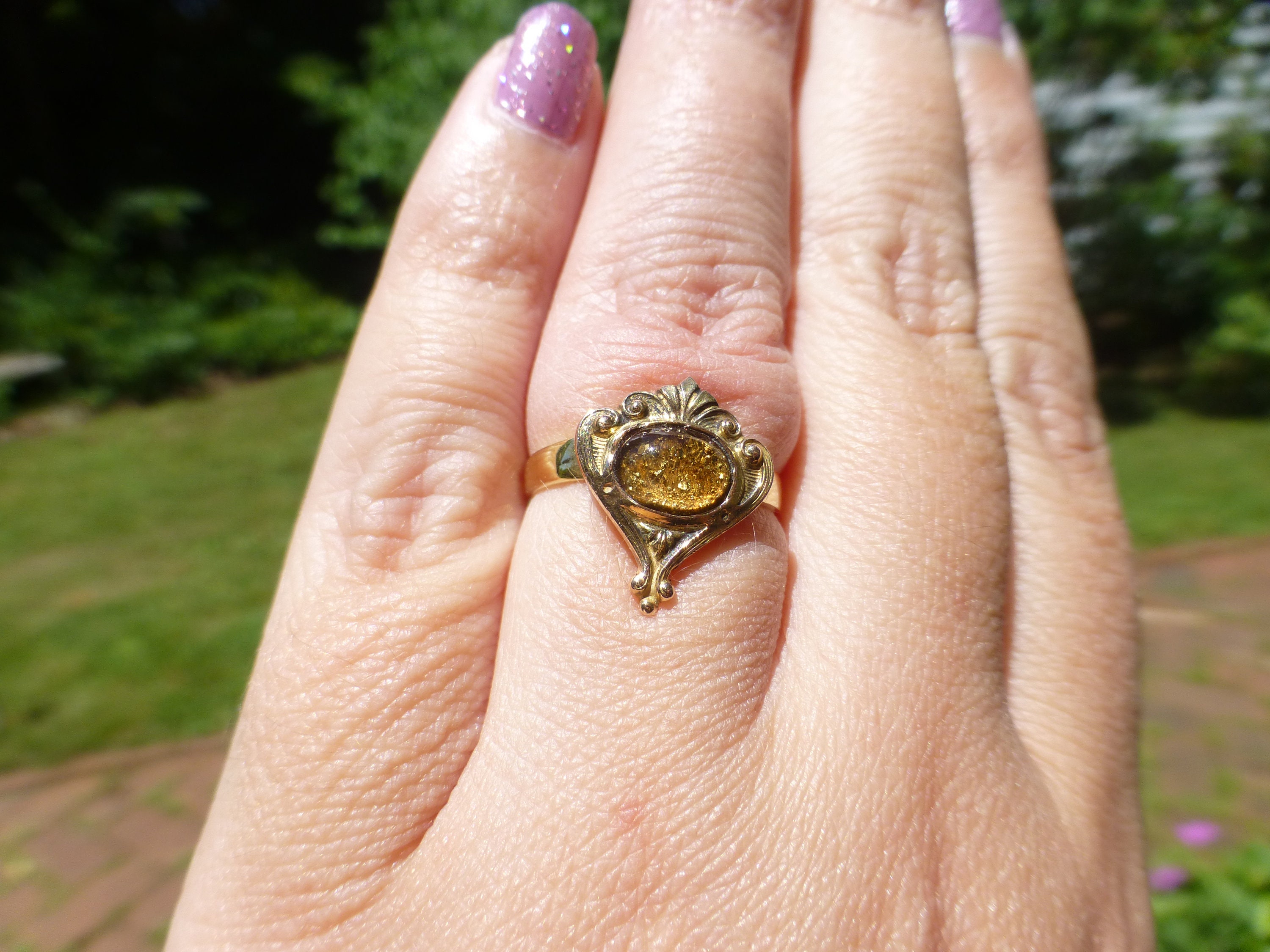 Antique Edwardian Solid 14k Gold Art Nouveau Goldstone Ring | Etsy