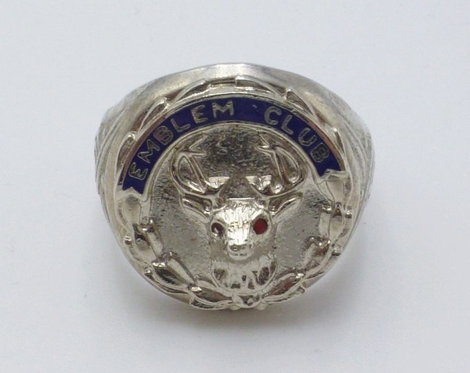 Vintage 1950s Emblem Club Enamel White Metal Ring, Art Deco, Female ...