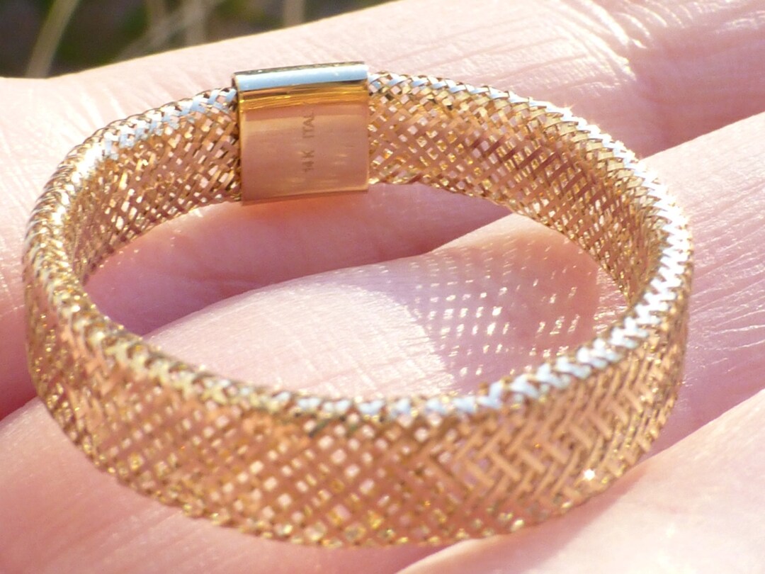 Vintage 14k Solid Yellow Gold Mesh Ring, Flexible Wedding Band ...